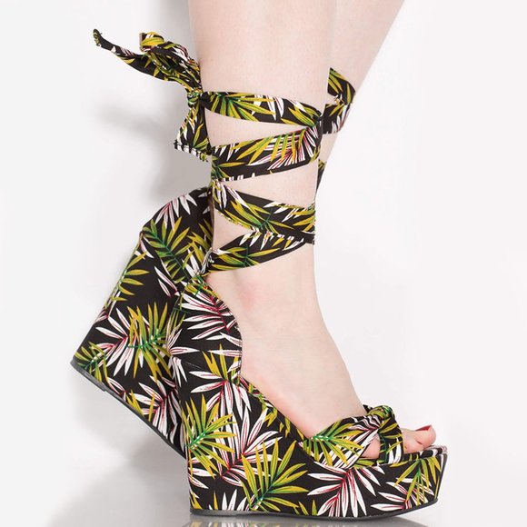 BAMBOO | Shoes | New Open Toe Wrap Laceup Platform Wedge Sandals | Poshmark